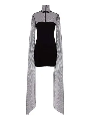 Norma Kamali Turtleneck Jersey And Mesh Minidress - Black