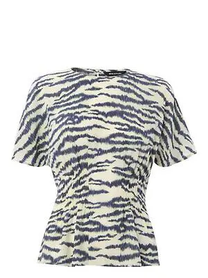 Whistles Feathered Tiger Shirred Woven Blouse - Cream