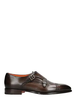 Santoni Adrian Leather Monk Shoes - Mid Brown