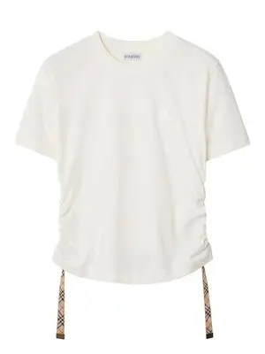 Burberry Ruched T-shirt With Check Ties - Chalk