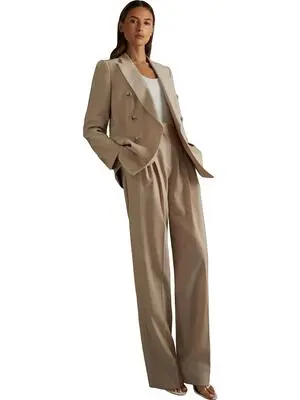 REISS Sadie Wool Wide Leg Trousers - Neutral