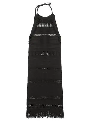 MARANT ETOILE Aralia Fringed Macramé Knit Dress Black