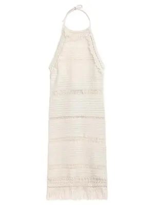 MARANT ETOILE Aralia Fringed Macramé Knit Dress Ecru