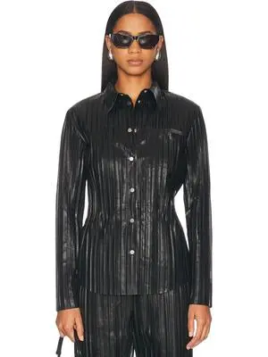 Helmut Lang Pleated Leather Button Up Top - Black