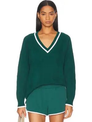 Varley Ray Diamond V-neck Knit Sweater - Forest & White