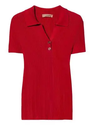 TWINSET Fine Ribbed Polo Top - Red