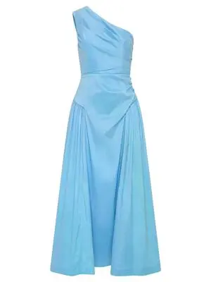 Rachel Gilbert Asymmetric Pleated Midi Dress - Blue