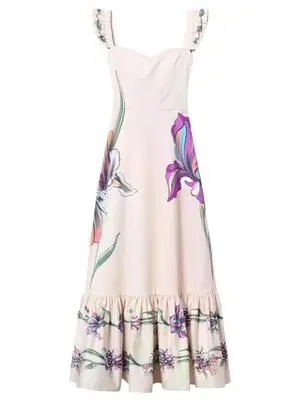La DoubleJ Floral Print Midi Dress - White