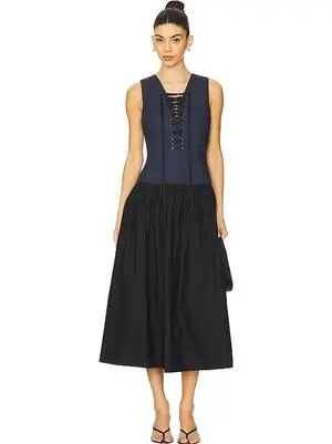 Ulla Johnson Sleeveless Midi Dress With Front Lace-up Accent - Twilight Colorblock