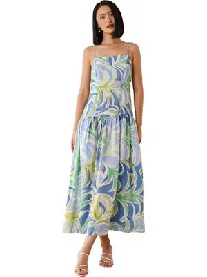 Yumi Kim Elena Tropical Print Midi Dress - Natural