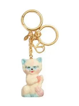 Valentino Garavani Le Chat De La Maison Bag Charm With Key Ring - Natural