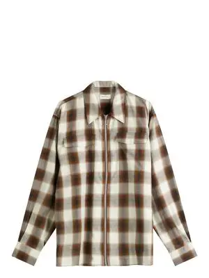 SECOND / LAYER Zip Through Check Shirt - Brown