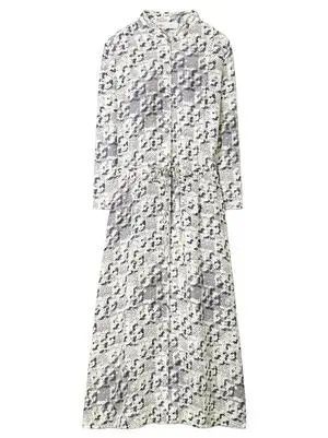 Tory Burch Silk Midi Dress - New Ivory Distressed Pixelated Logo