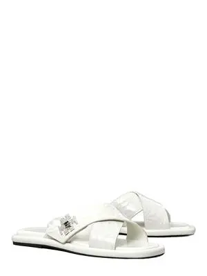 Tory Burch Turnlock Cross-Band Slides Cloud/cloud