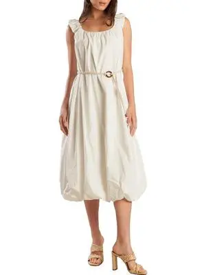 FREEMARKET Belted Bubble Hem Midi Dress - Off White