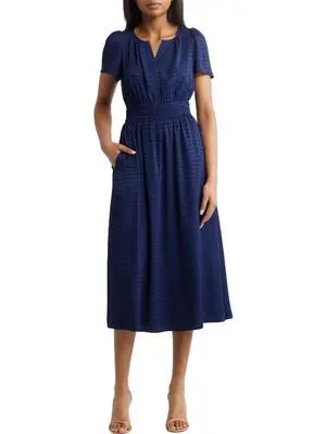 Anne Klein Patio Tonal Stripe Midi Dress - Distant Mountain