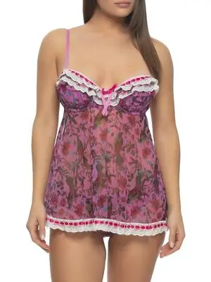 BLACK BOW Ruffle Luxe Mesh Babydoll - Berry Eden