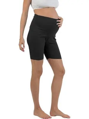 ANGEL MATERNITY Ribbed Maternity Bike Shorts - Black