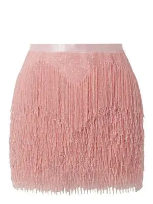 WIEDERHOEFT Fringed Beaded Mini Skirt - Pink