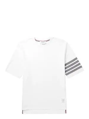 THOM BROWNE Thom Browne - Logo-Appliquéd Striped Cotton-Jersey T-Shirt - Men - White - 0