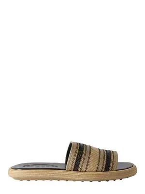 TOD'S Striped Raffia Slides - Neutrals
