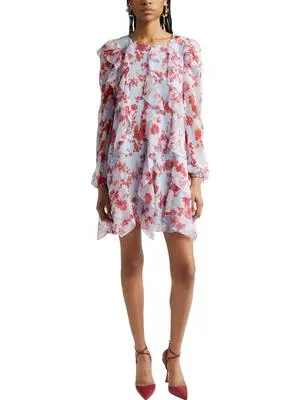 Carolina Herrera Floral Print Silk Chiffon Minidress - Celeste Multi