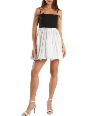 FREEMARKET Colorblock Bubble Hem Mini Dress - White/ Black