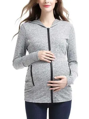 KIMI + KAI Haven Striped Maternity Hoodie - Black White