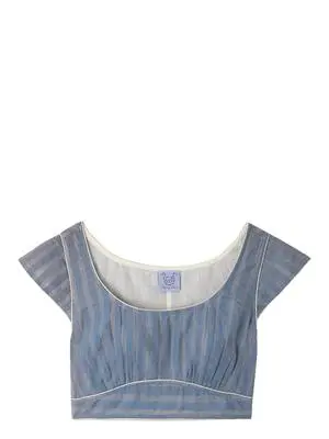 Thierry Colson Delphi Chanderi Cropped Striped Top - Blue