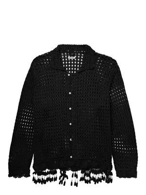 BODE Blossom Tasselled Crocheted Pima Cotton Shirt - Black