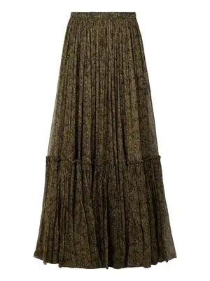 Saint Laurent Tiered Paisley-print Maxi Skirt - Green
