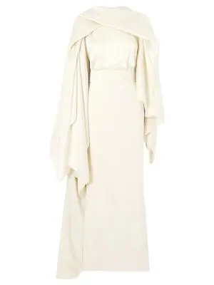 Solace London Rosalia Cape-effect Gown - Neutrals