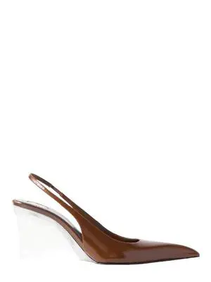 Saint Laurent Miller Patent-leather Slingback Pumps - Brown