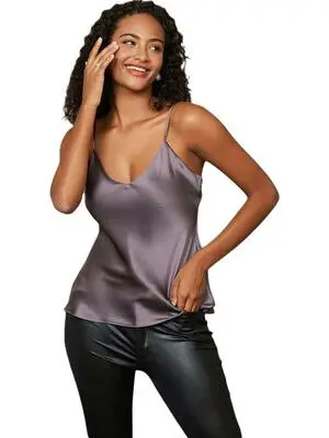 SILKSILKY Pure Silk Spaghetti Strap Camisole - Purplegray