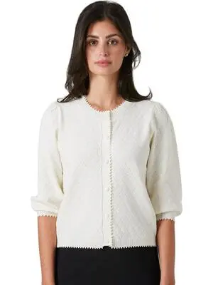 BY TESS COLLECTION Phoebe Diamond Pattern Cardigan - Cream