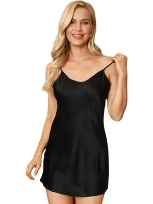 SILKSILKY Pure Mulberry Silk Slip Dress Black