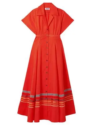 Christopher John Rogers Belted Cotton-twill Maxi Shirt Dress - Orange