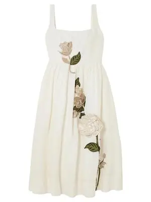 Agua Bendita Miramar Gardenia Linen Midi Dress - White