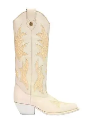 Roberto Cavalli Embroidered Western Boots - Neutrals