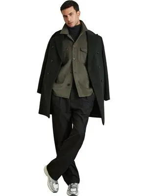 REISS Liam Wool-blend Melton Overshirt - Green Smoke