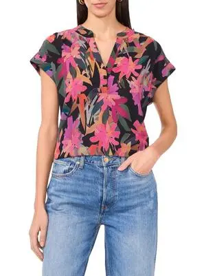 Vince Camuto Floral Print Top - Rich Black