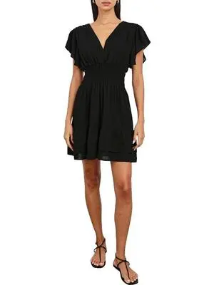 Rails Kimora Smocked Waist Linen Blend Mini Dress - Black