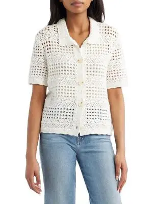 BEACHLUNCHLOUNGE Penny Open Knit Cardigan - White