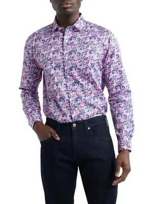 Johnston & Murphy Paisley Print Cotton Button-up Shirt - Pink