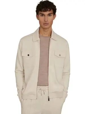 REISS Medina Interlock Zip-through Overshirt - Off White