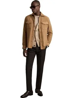 REISS Demari Twin-pocket Overshirt With Wool - Camel