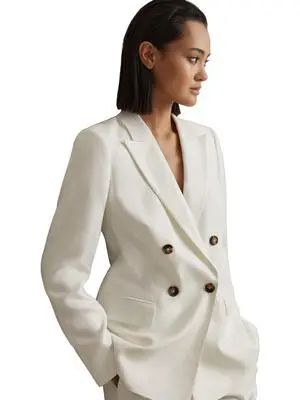 REISS Lori Double Breasted Suit Blazer - White
