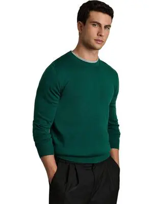 REISS Merino Wool Crew Neck Jumper - Herb Green