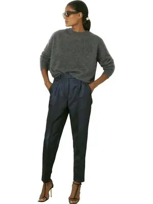 REISS Sienna Sparkle Tapered Trousers - Navy