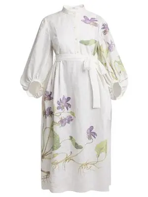 Erdem Floral Self-Tie Linen Dress Botanical